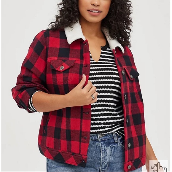torrid | Jackets & Coats | Torrid Red Buffalo Plaid Trucker Jacket 4x ...